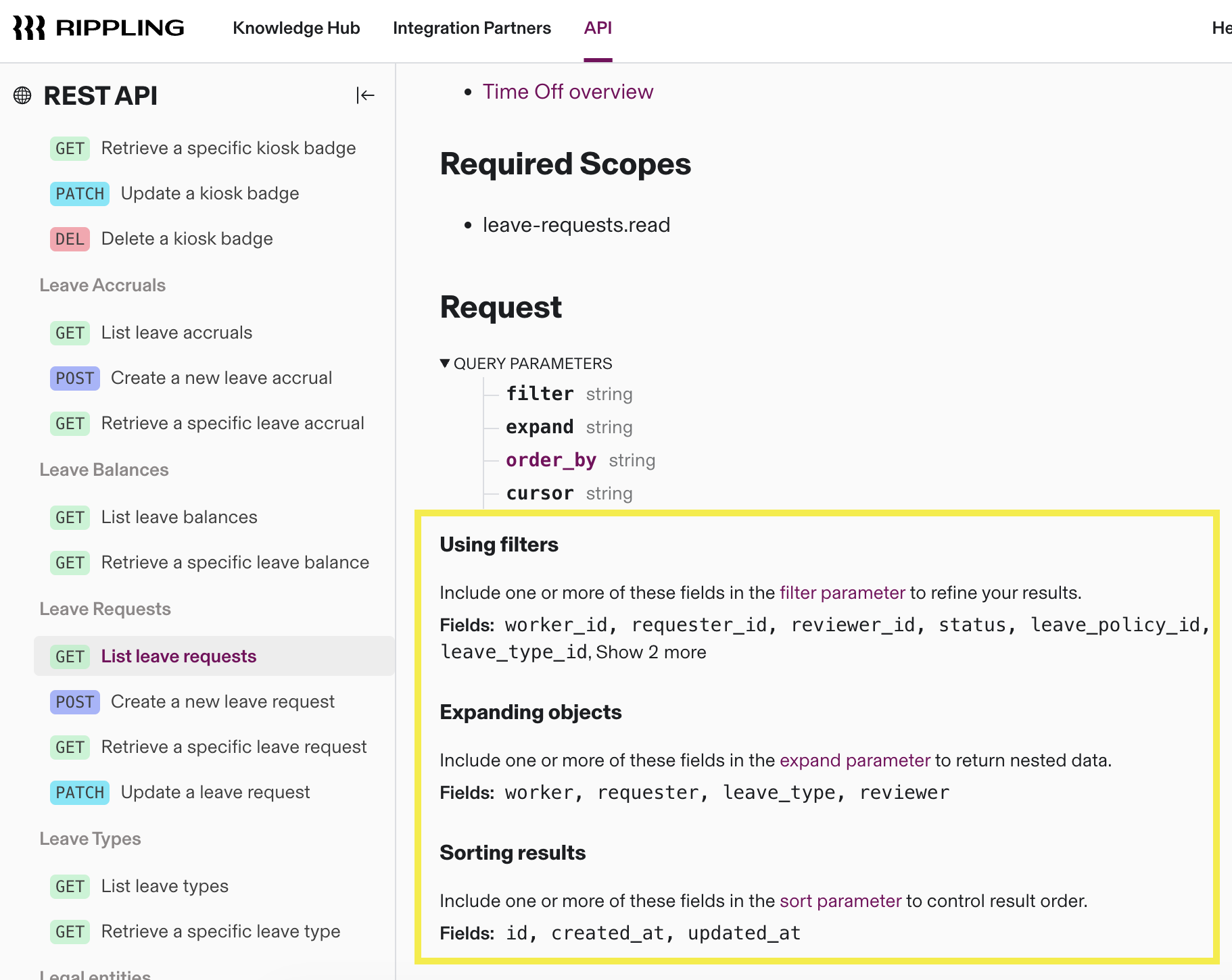 Supported Query Parameters
